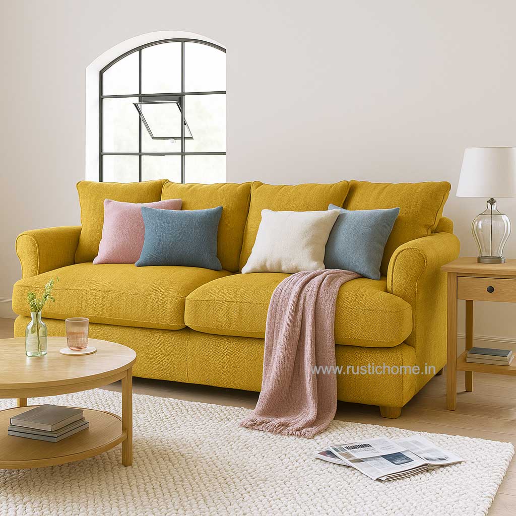 Azriah linen Yellow 3 Seater comfy sofa – Rustic Home